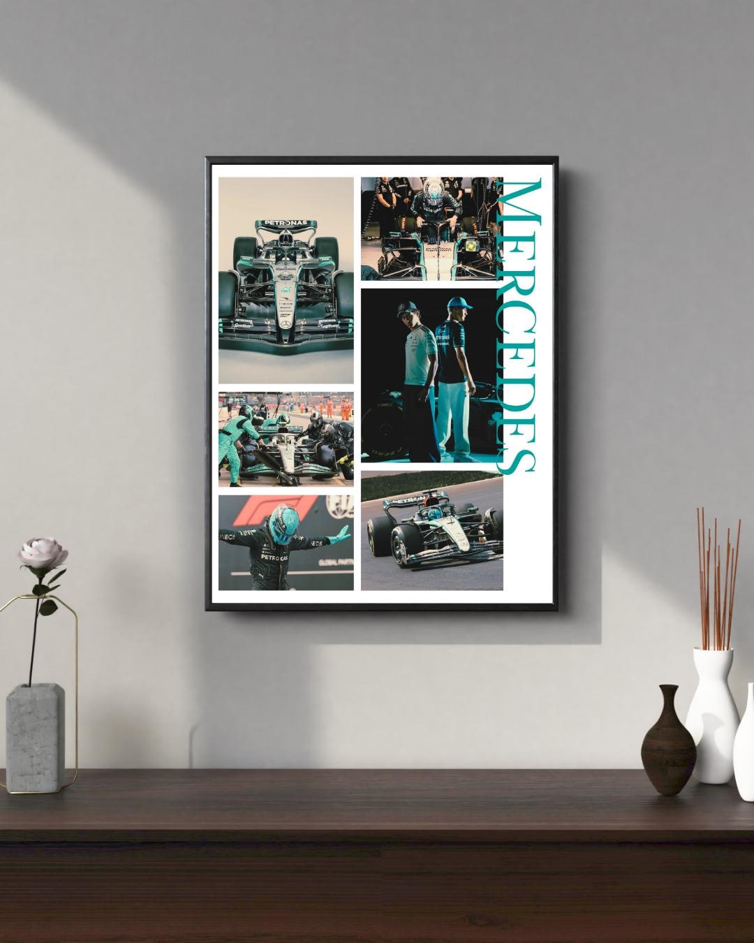 Mercedes F1 Racing Poster, Motorsport Collage Wall Art (digital ...