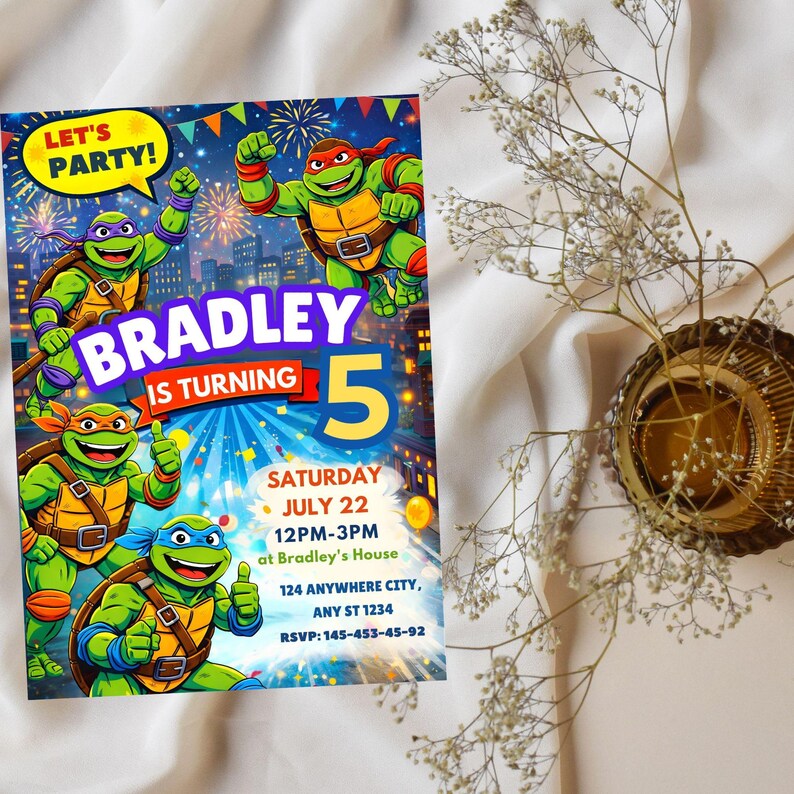 Editable Ninja Turtle Invitation, Instant Download, Turtles Kids ...