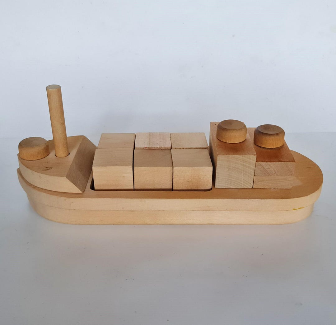 Authentic Wooden Block Ship Construction Puzzle Montessori Kids Toy ...