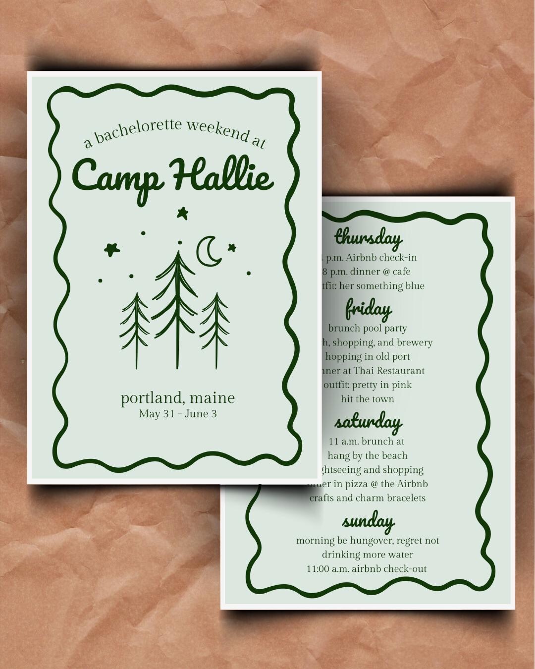 Camp Bride Bachelorette Itinerary Digital Download - Etsy