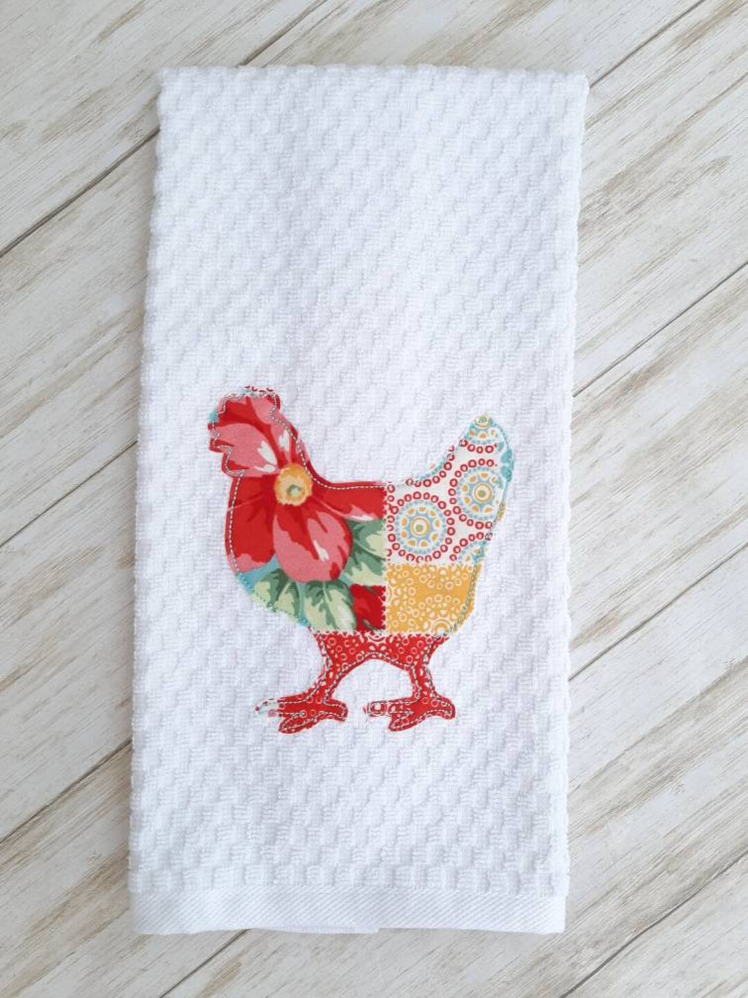 Floral Chicken Kitchen Towel- Made to Match, Farmhouse, Country, Red ...