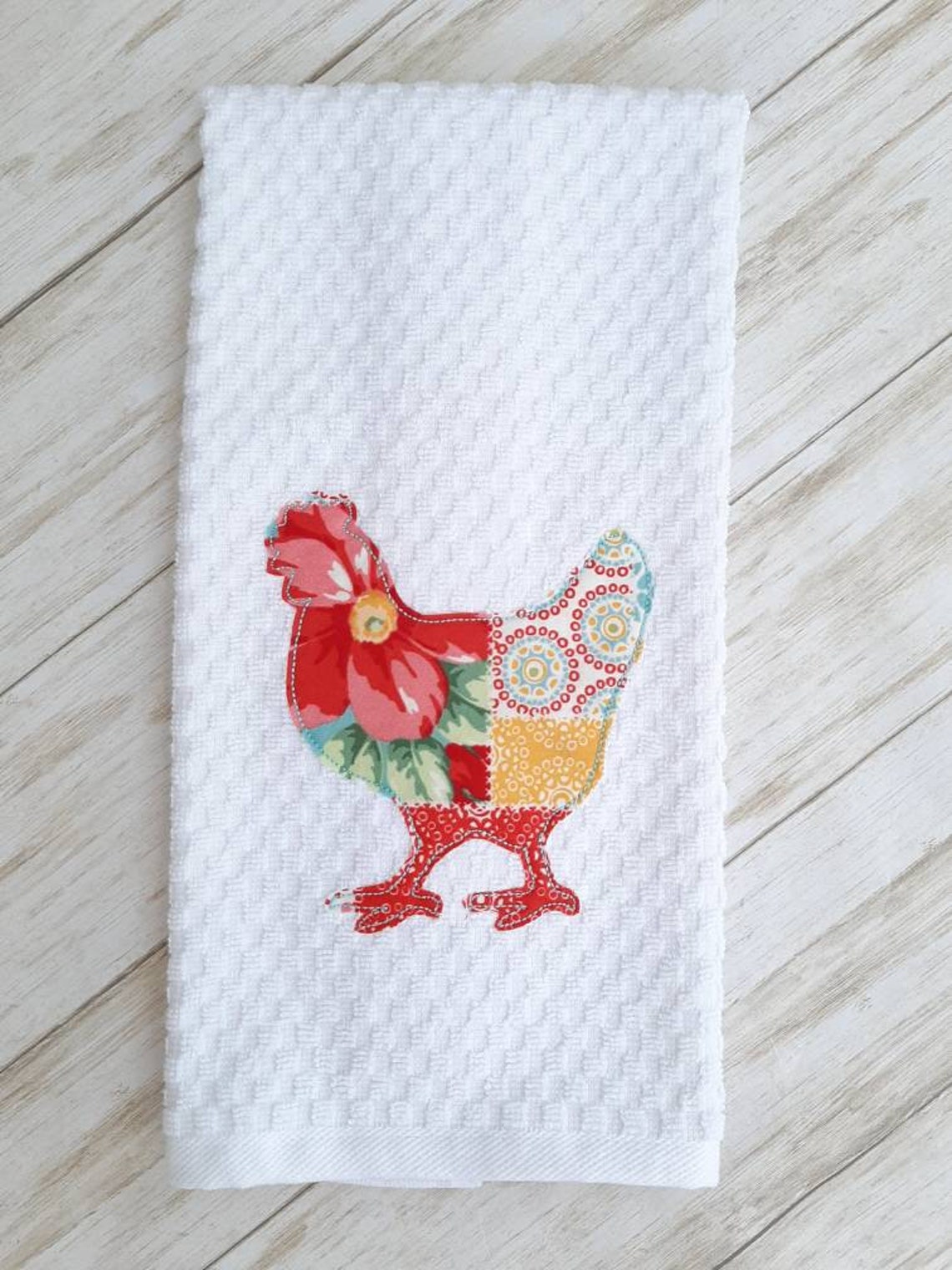 Floral Chicken Kitchen Towel- Made to Match, Farmhouse, Country, Red ...