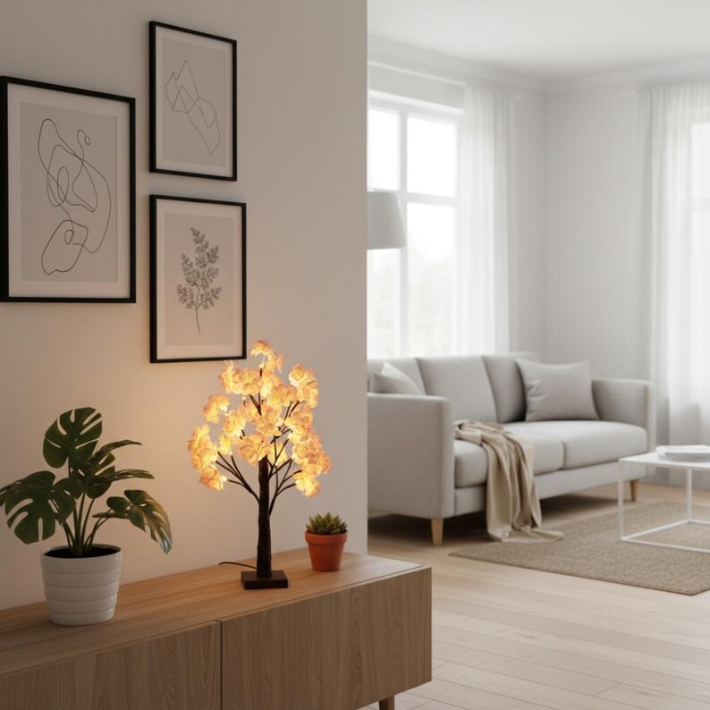 Cherry Blossom Tree Lamp 60cm, LED Sakura Table Light, Warm White ...