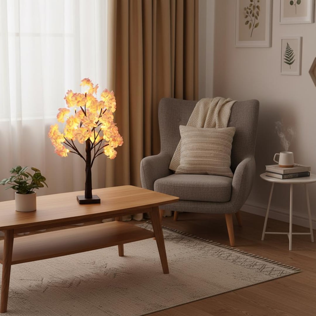 Cherry Blossom Tree Lamp 60cm, LED Sakura Table Light, Warm White ...