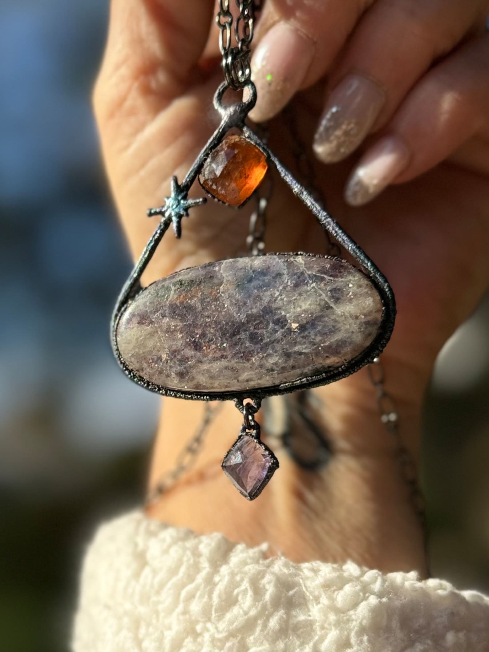 Iolite Sunstone and Orange Kyanite Pendant | Magical Jewelry - Etsy