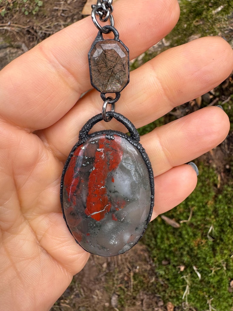 Bloodstone and Black Rutilated Quartz Pendant - Etsy