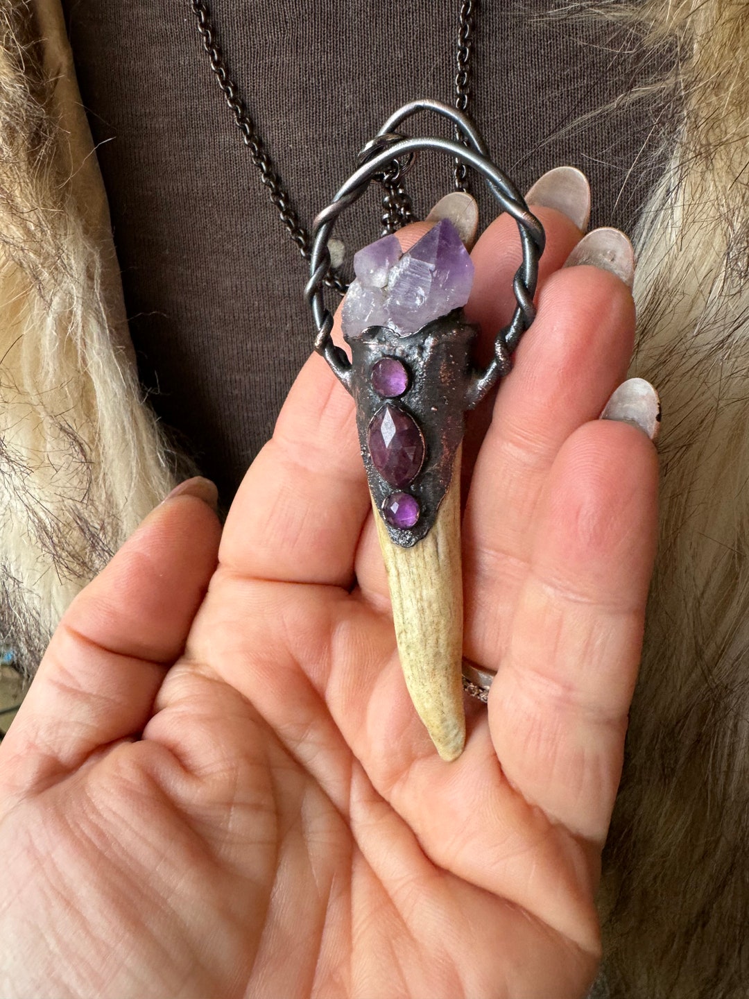 Amethyst and Ruby Antler Pendant - Etsy