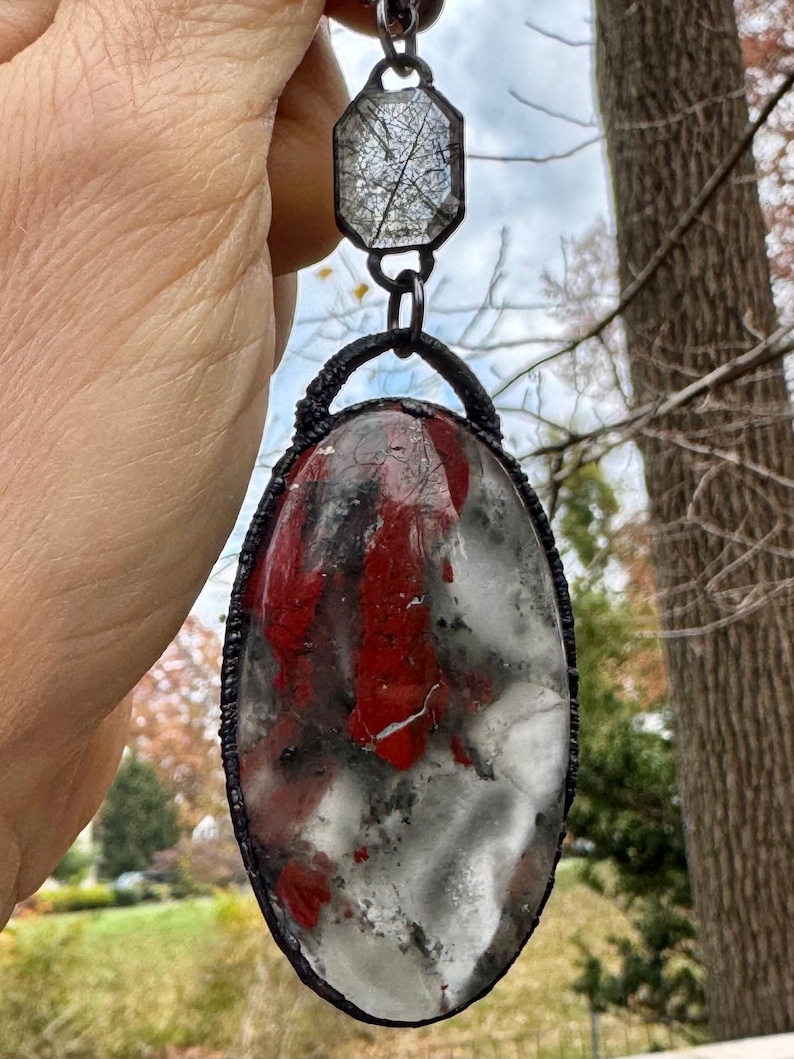 Bloodstone and Black Rutilated Quartz Pendant - Etsy