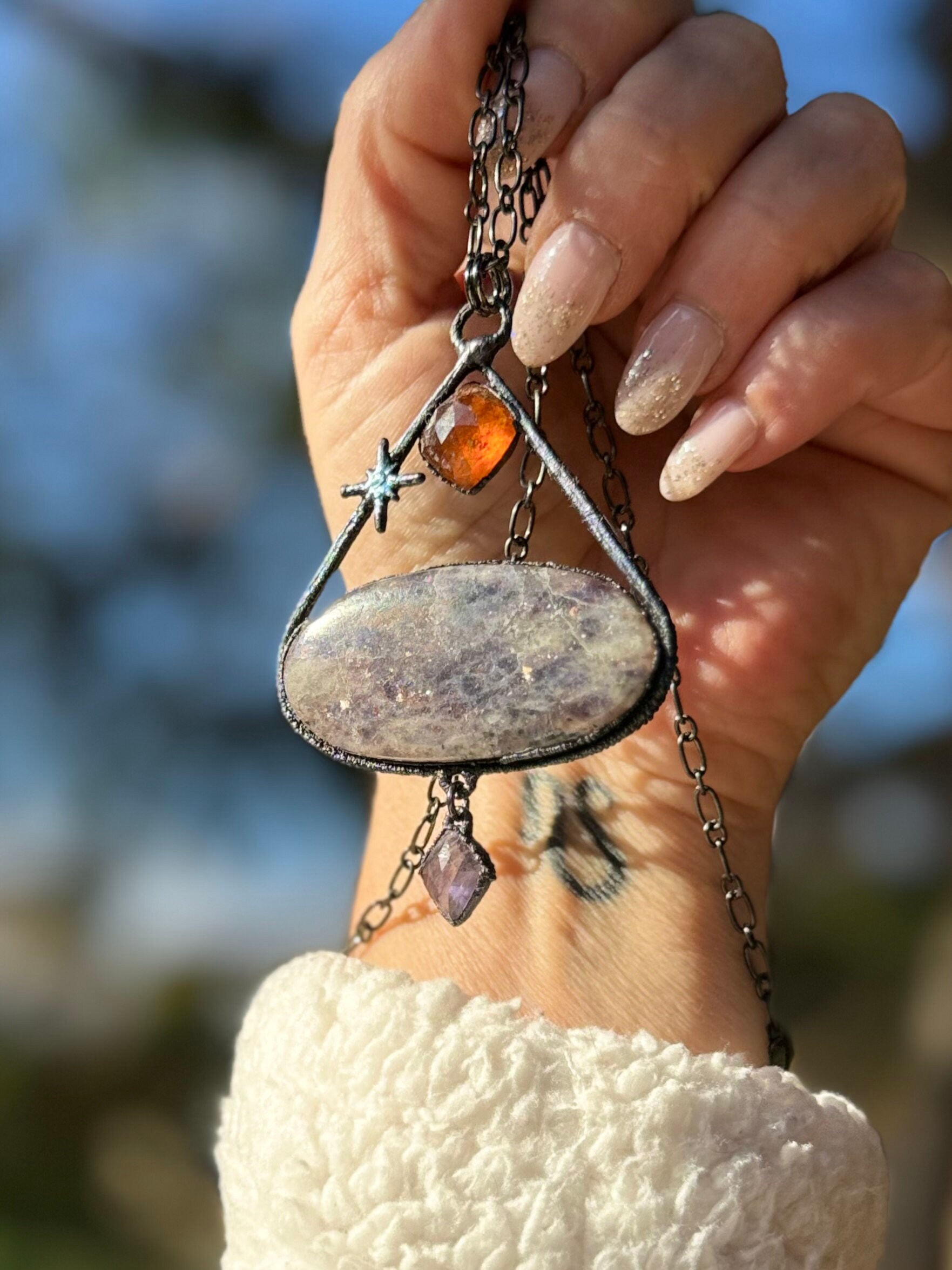 Iolite Sunstone and Orange Kyanite Pendant | Magical Jewelry - Etsy