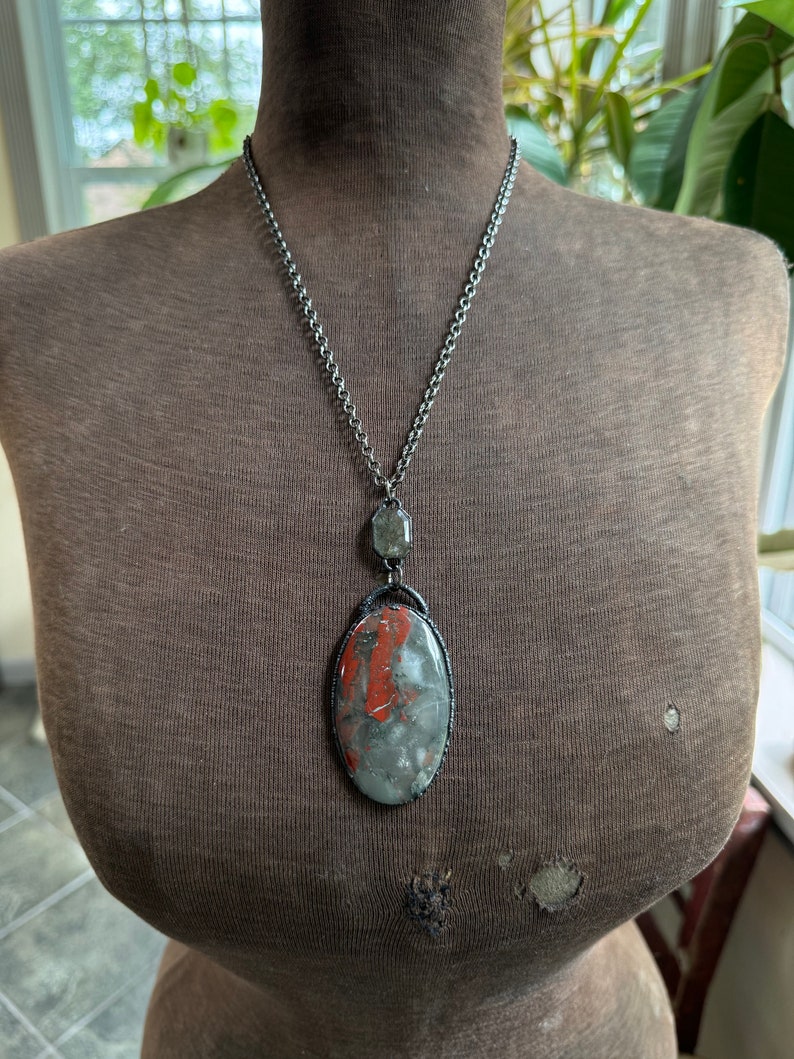 Bloodstone and Black Rutilated Quartz Pendant - Etsy