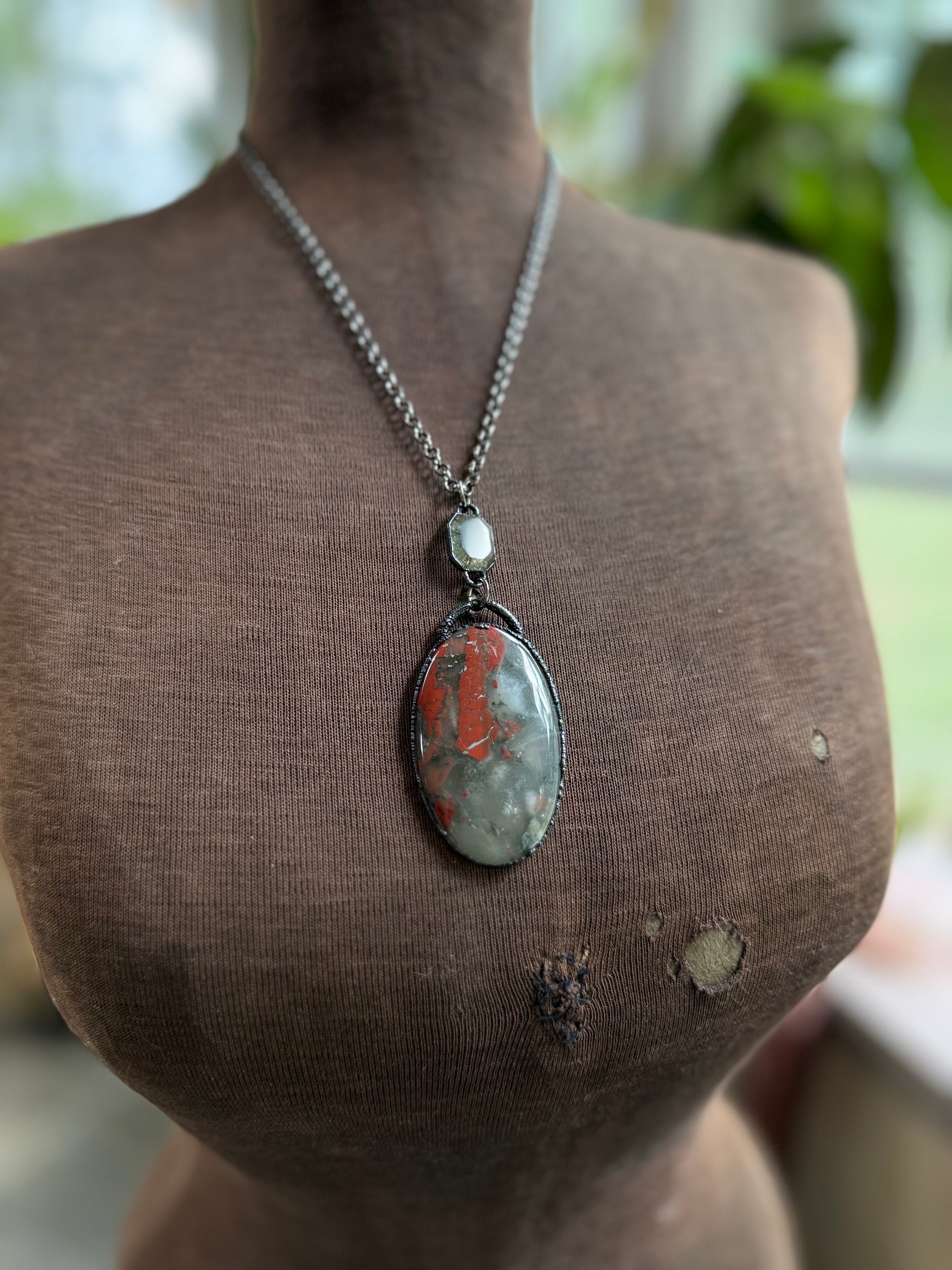 Bloodstone and Black Rutilated Quartz Pendant - Etsy