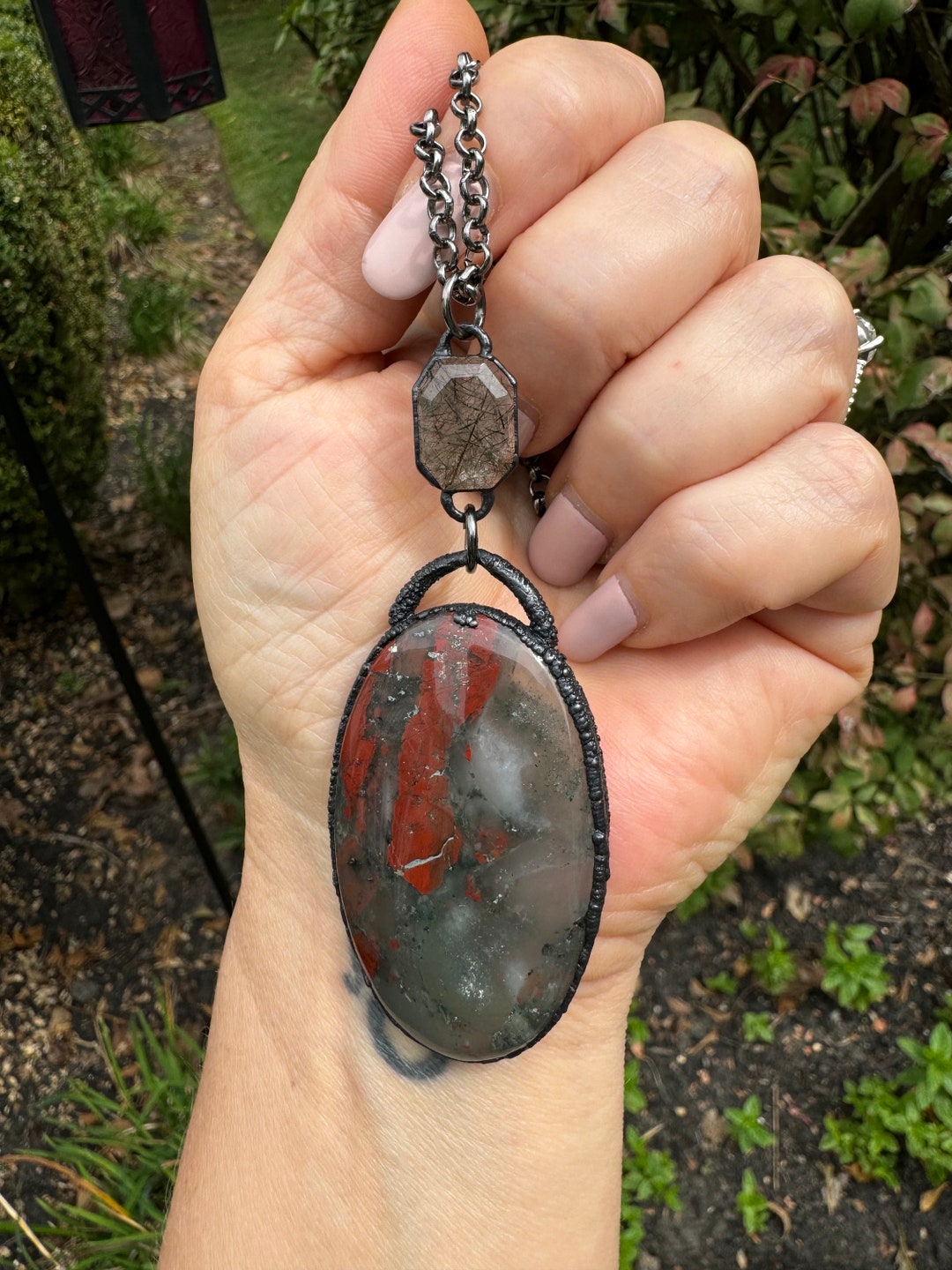 Bloodstone and Black Rutilated Quartz Pendant - Etsy