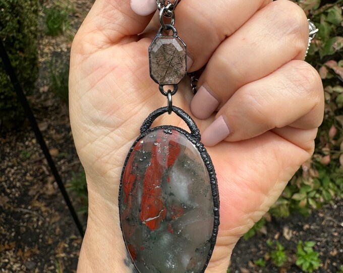 Bloodstone and Black Rutilated Quartz Pendant - Etsy