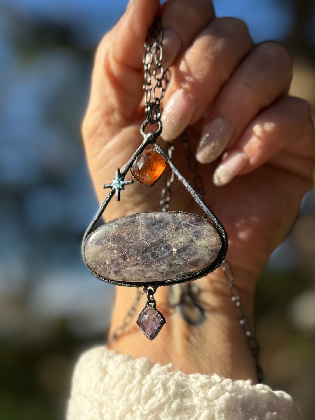 Iolite Sunstone and Orange Kyanite Pendant Magical Jewelry - Etsy