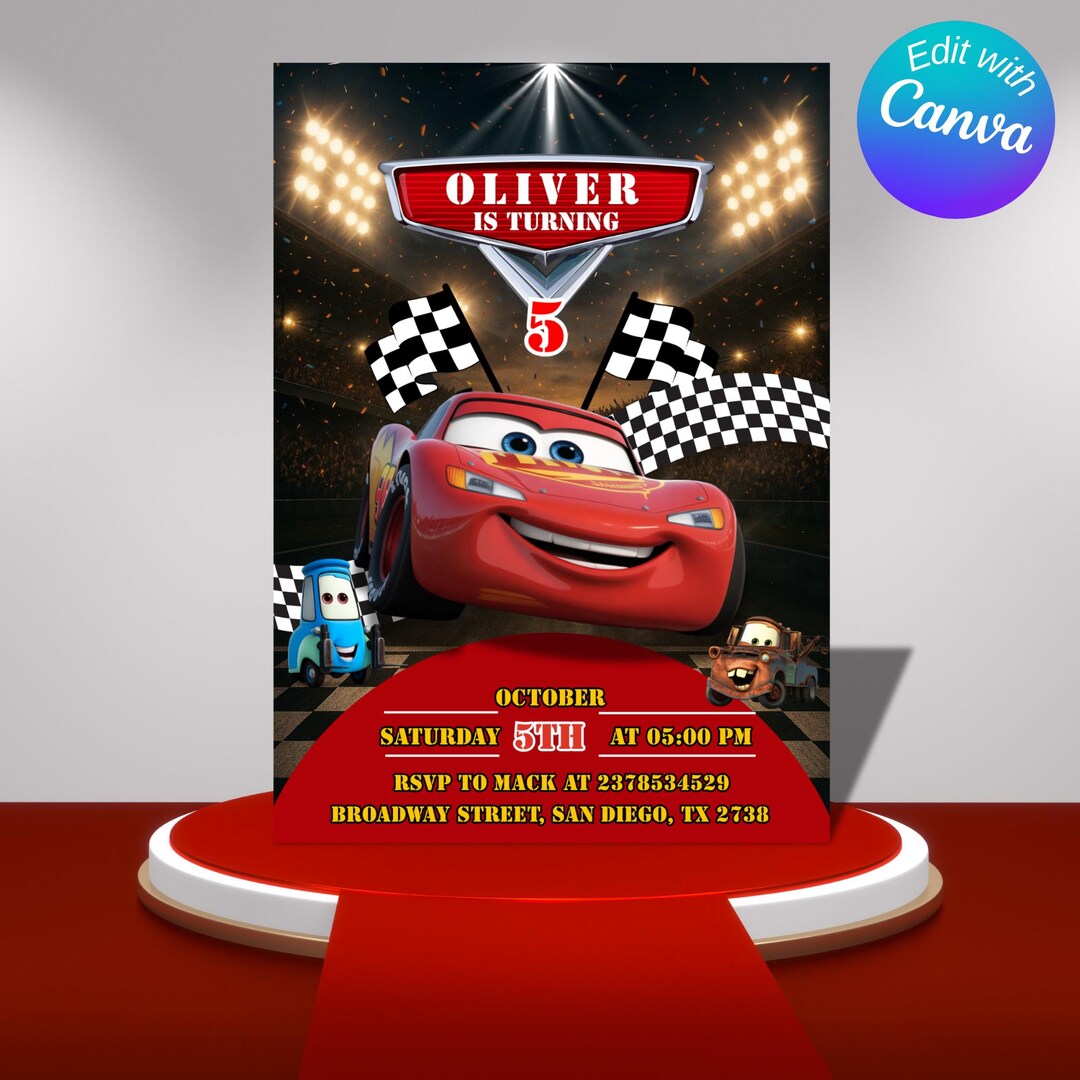 Invitación De Cumpleaños De Rayo Mcqueen Invitación Para Fiesta De