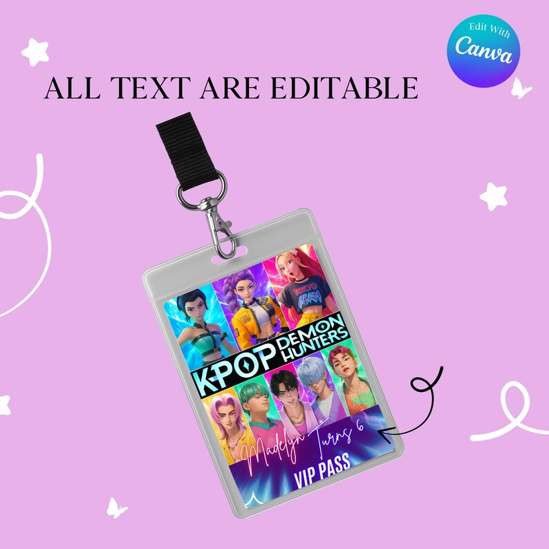 Editable Kpop Demon Hunter Ticket Invitation, Kpop Huntrix VIP ID Pass ...
