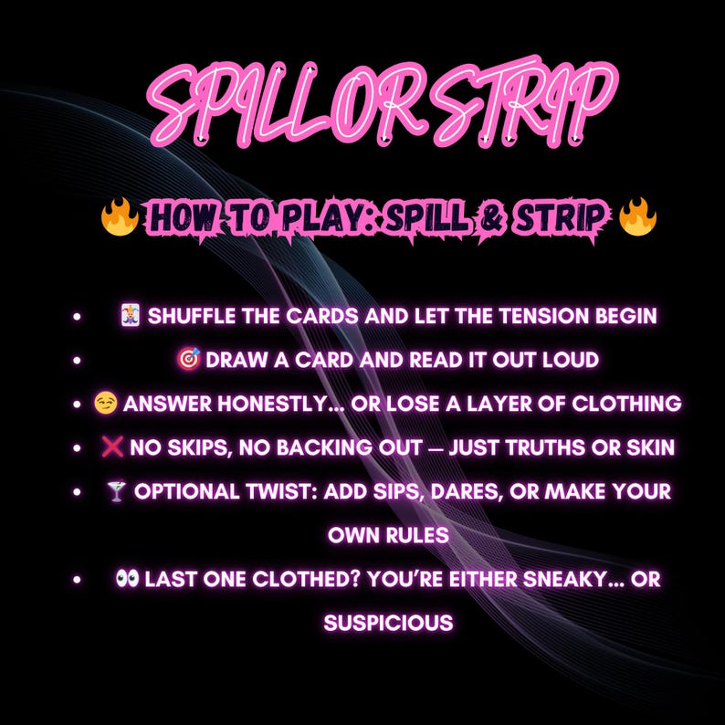 Spill or Strip Card Game – Bachelorette Party Game, Girls Night, Adult ...