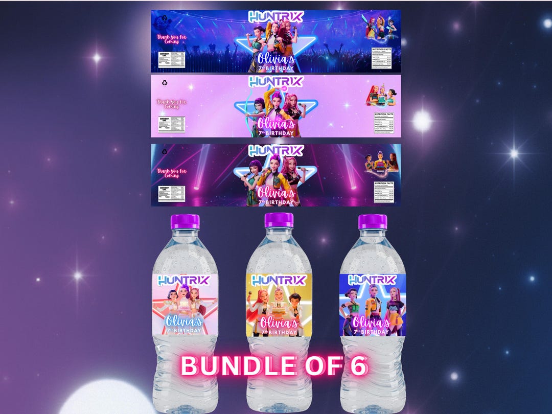 Huntrix KPOP Water Bottle Labels Bundle 6 Editable Printable Wraps 8x2 ...