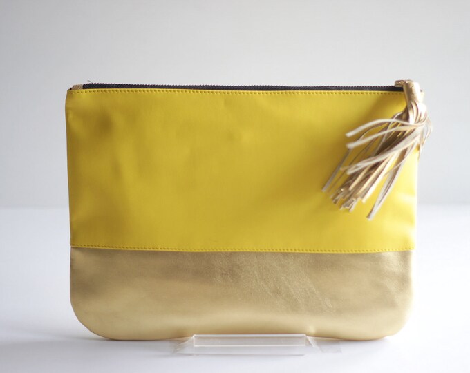 COLORBLOCK Two-toned Leather Clutch in Yellow and Gold - Etsy