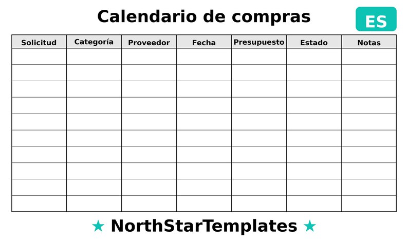 Purchasing Calendar Premium Printable and Editable Template DE EN ES ...