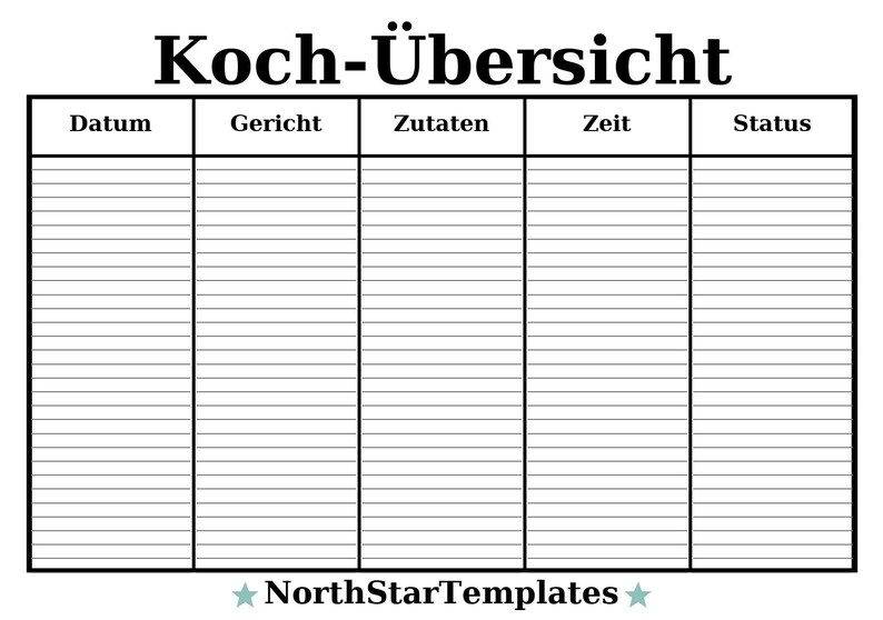 Cooking Overview — Premium Printable & Editable Template DE EN ES - Etsy