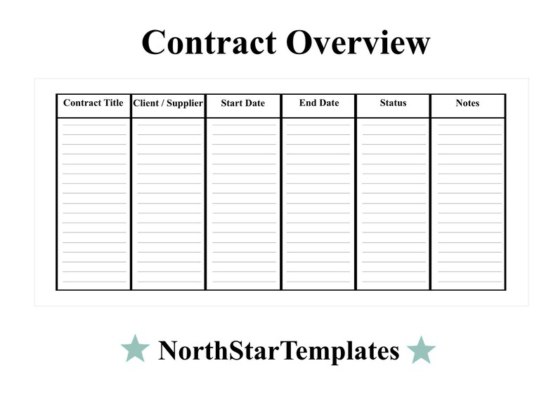 Contract Overview Premium Printable and Editable Template DE EN ES - Etsy