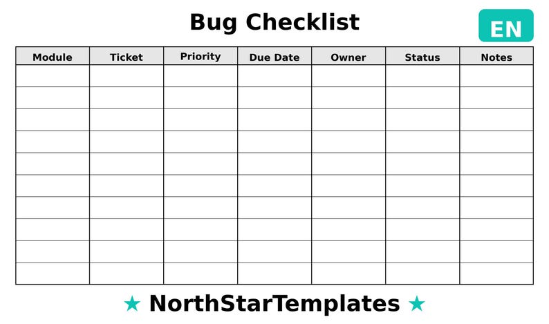 Bug Checklist Premium Printable and Editable Template DE EN ES - Etsy