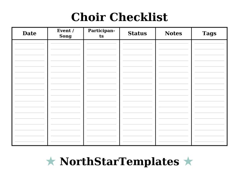 Choir Checklist Premium Printable and Editable Template DE EN ES - Etsy