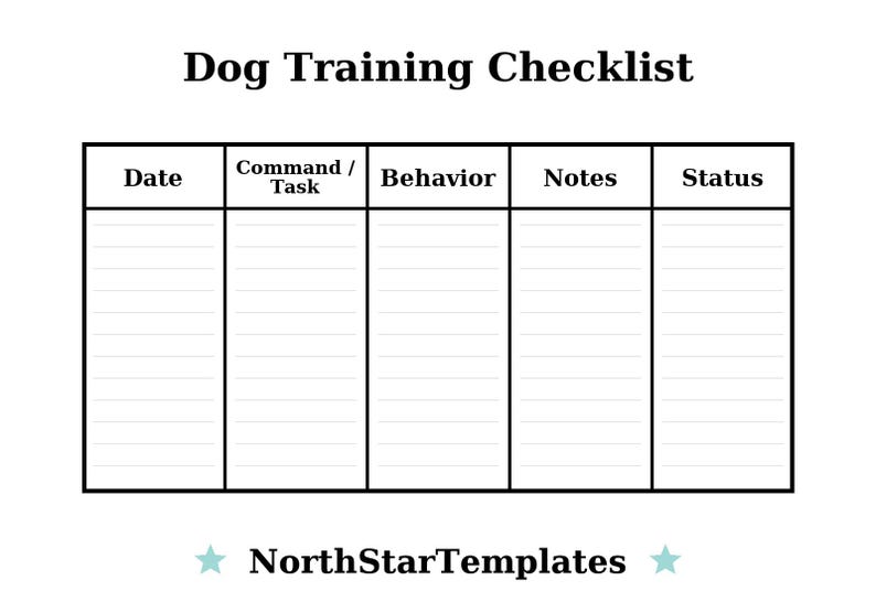 Dog Training Checklist Premium Printable and Editable Template DE EN ES ...