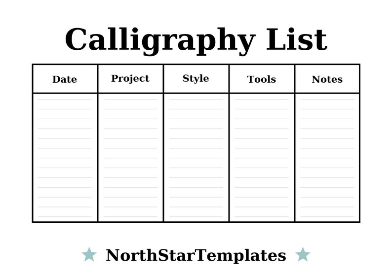Calligraphy List Premium Printable and Editable Template DE EN ES - Etsy
