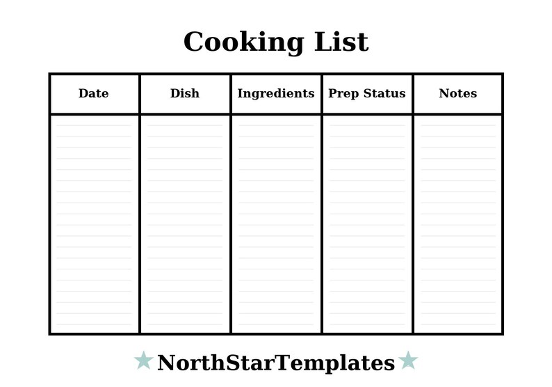 Cooking List Premium Printable and Editable Template DE EN ES - Etsy