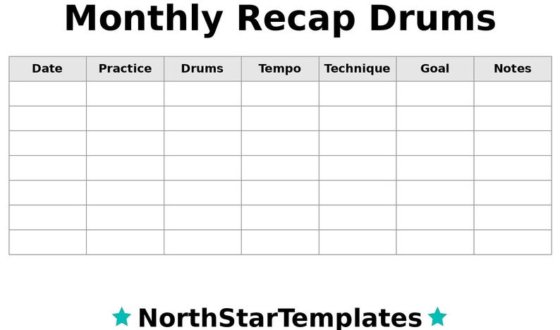 Drums Monthly Recap Premium Printable and Editable Template DE EN ES - Etsy