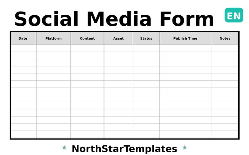 Social Media Form Premium Printable and Editable Template DE EN ES - Etsy