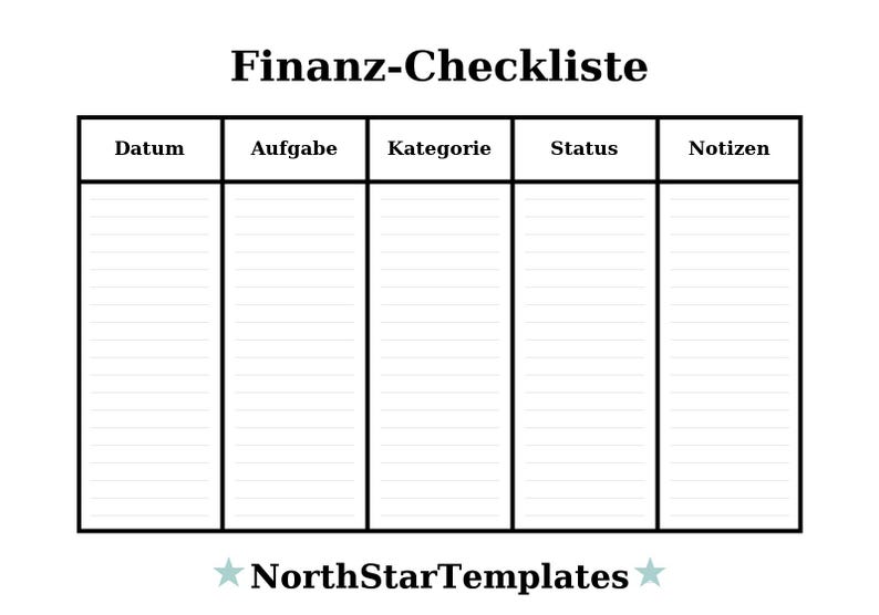Finance Checklist Premium Printable and Editable Template DE EN ES - Etsy