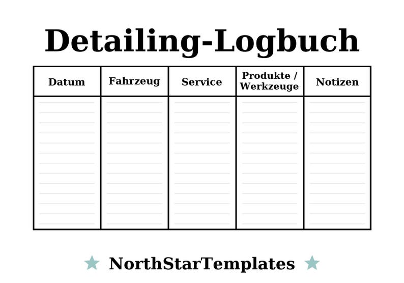 Detailing Logbook Premium Printable and Editable Template DE EN ES - Etsy