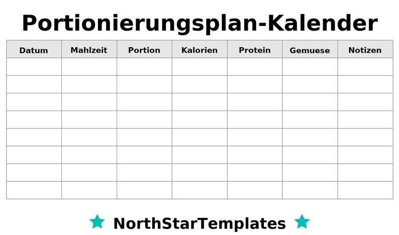Portion Plan Calendar Premium Printable and Editable Template DE EN ES ...