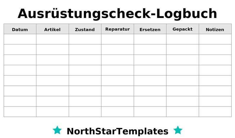 Gear Check Logbook Premium Printable and Editable Template DE EN ES - Etsy