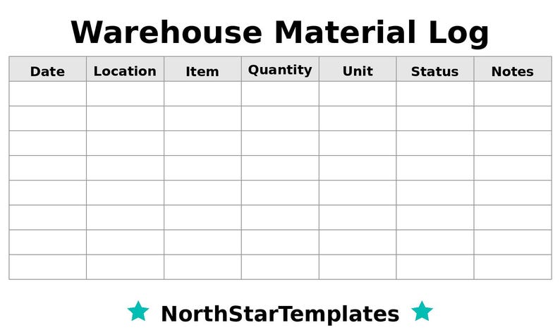 Warehouse Material Log Premium Printable and Editable Template DE EN ES ...