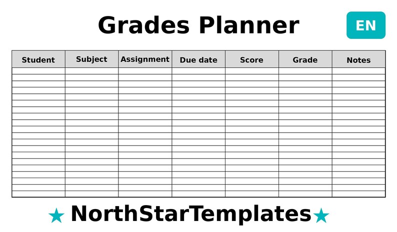 Grades Planner Premium Printable and Editable Template DE EN ES - Etsy ...