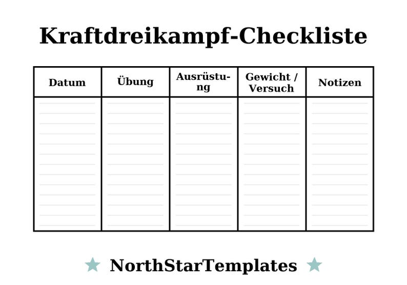 Powerlifting Checklist Premium Printable and Editable Template DE EN ES ...