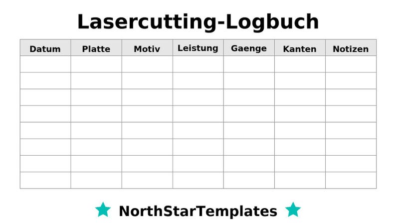 Laser Cutting Logbook Premium Printable and Editable Template DE EN ES ...