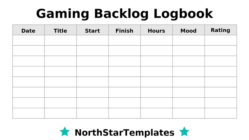 Gaming Backlog Logbook Premium Printable and Editable Template DE EN ES ...