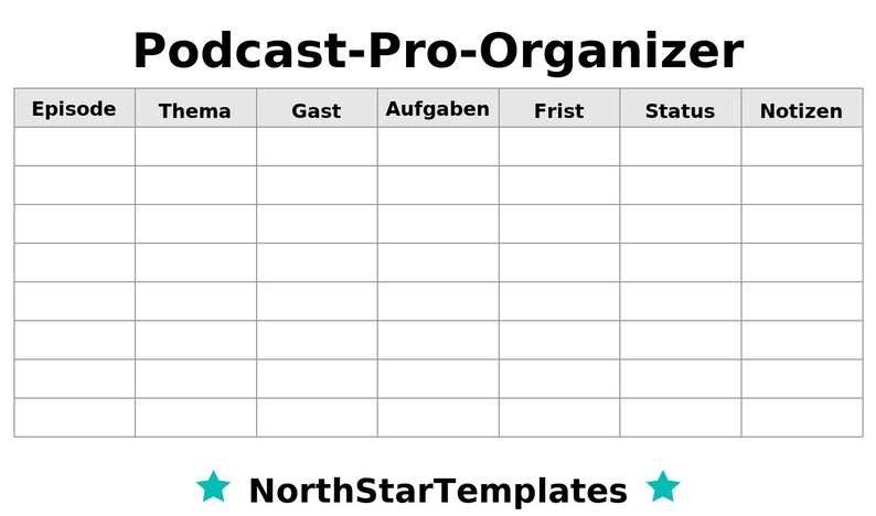 Podcast Pro Organizer Premium Printable and Editable Template DE EN ES ...