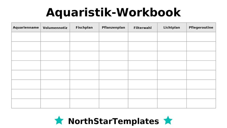 Aquarium Workbook Premium Printable and Editable Template DE EN ES - Etsy