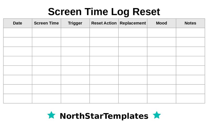 Screen Time Log – Reset Premium Printable and Editable Template DE EN ...