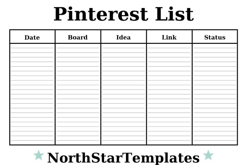 Pinterest List — Premium Printable & Editable Template DE EN ES - Etsy