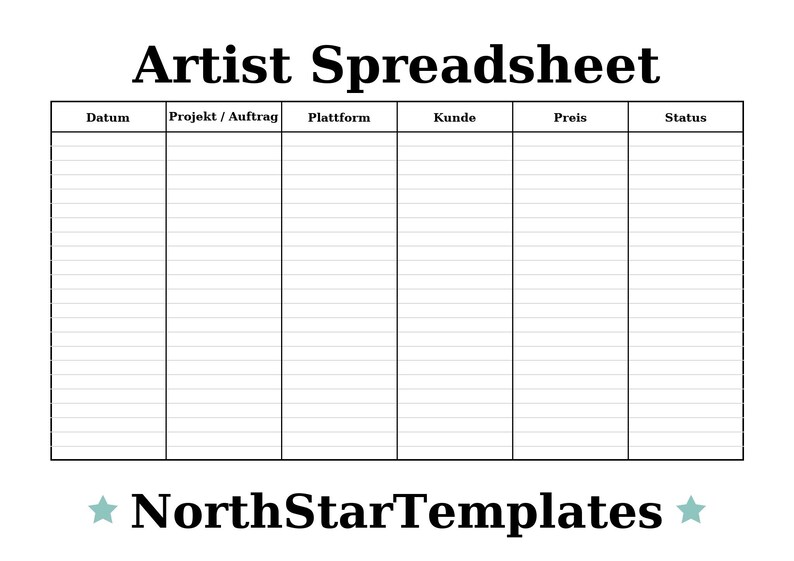 Artist Spreadsheet Template | Artist Business & Commission Tracker (DE ...