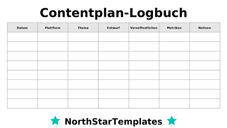 Content Plan Logbook Premium Printable and Editable Template DE EN ES ...
