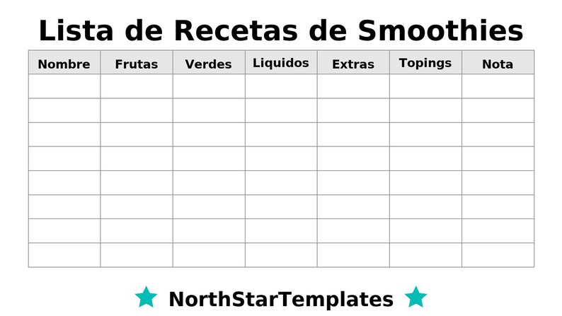 Smoothie Recipes List Premium Printable and Editable Template DE EN ES ...