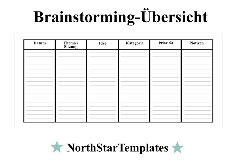 Brainstorming Overview Premium Printable and Editable Template DE EN ES ...